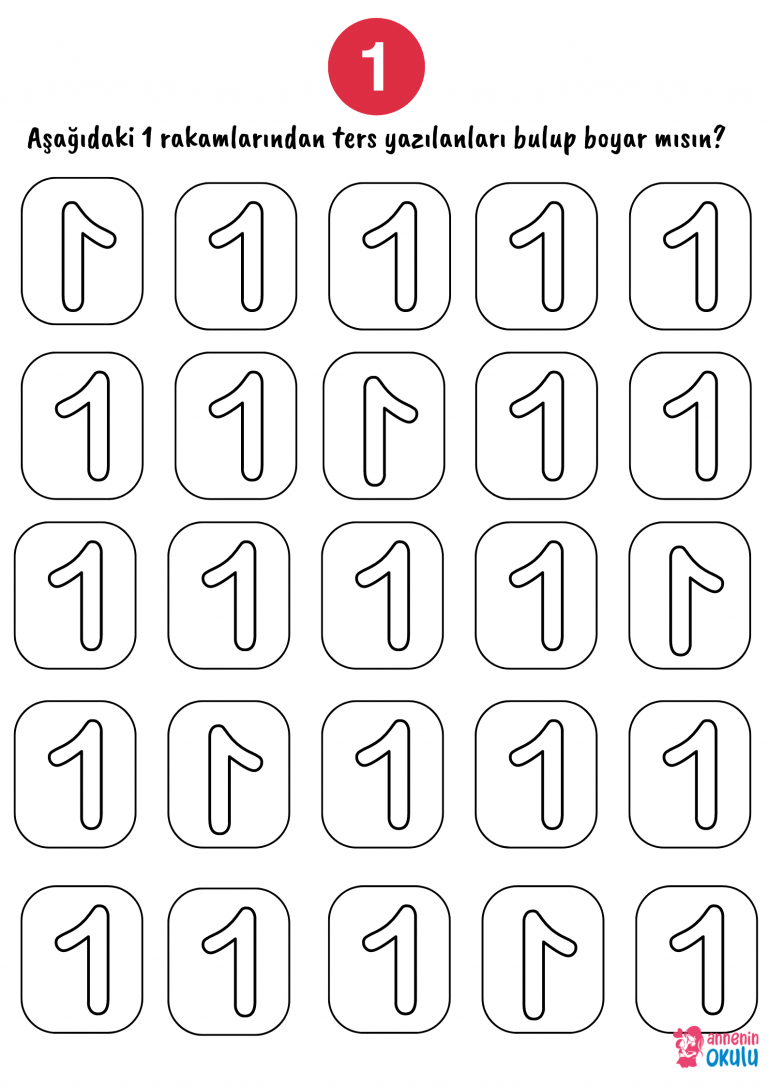 1 Rakamı ile İlgili Okuma Yazmaya Hazırlık Çalışması - Annenin Okulu