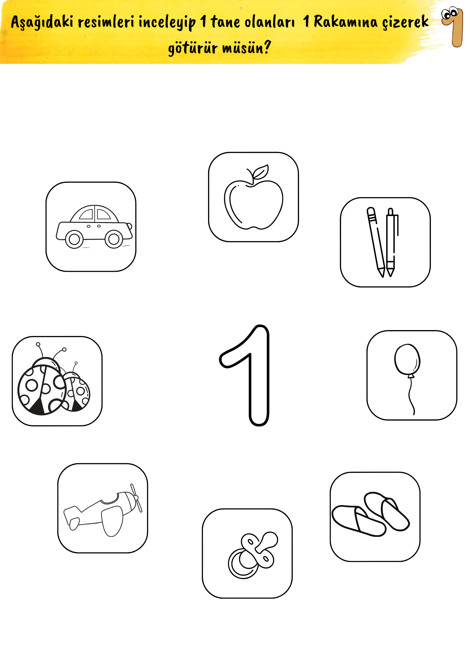 1 Rakamı ile İlgili Okuma Yazmaya Hazırlık Çalışması - Annenin Okulu