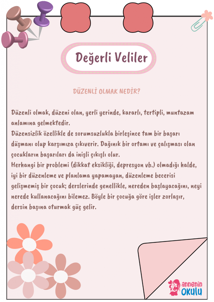 Düzenli Olmak Nedir? Veli Bilgilendirme Notu - Annenin Okulu