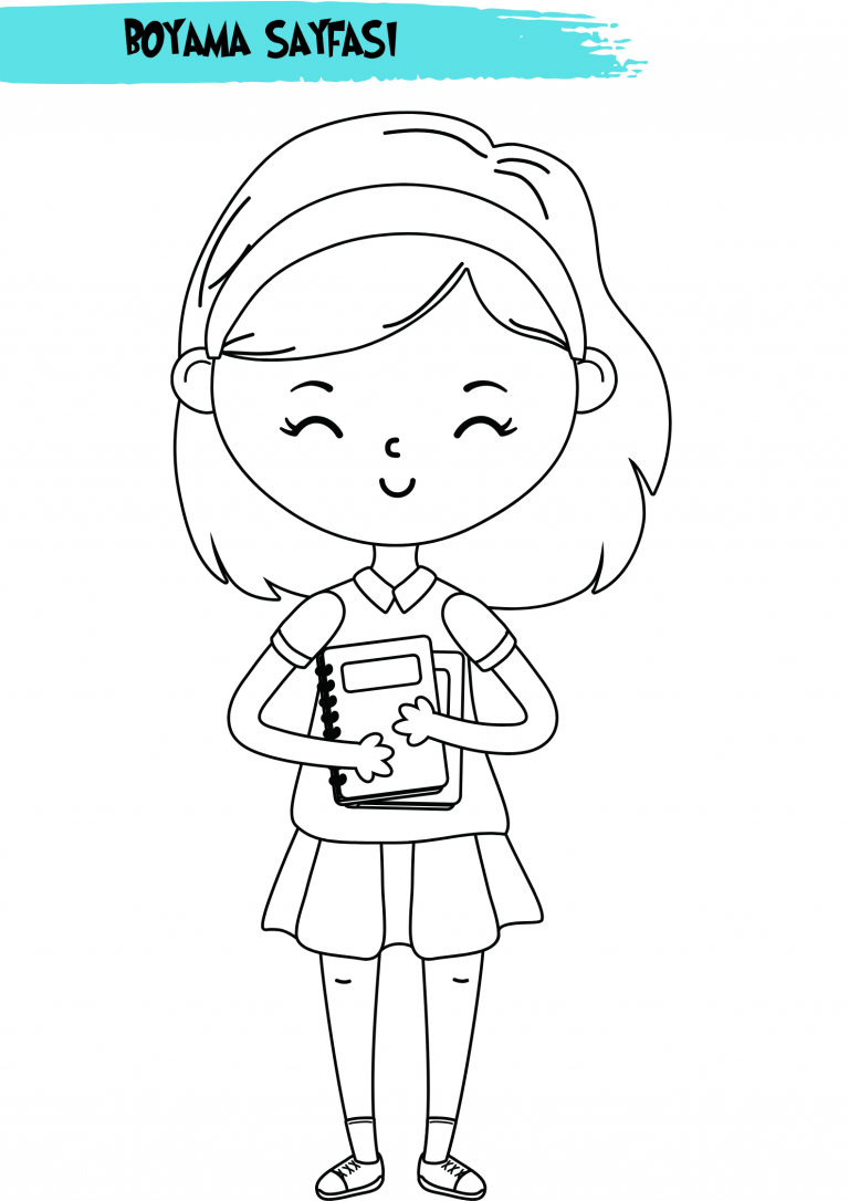 Okula Giden Çocuk Boyama Sayfası - Annenin Okulu