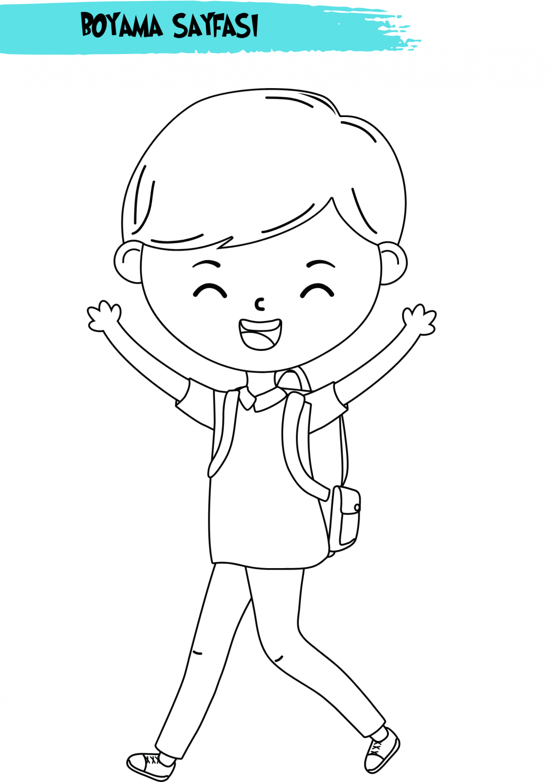 Okula Giden Çocuk Boyama Sayfası - Annenin Okulu