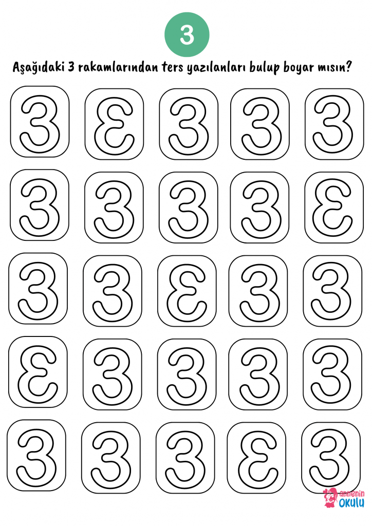 3 Rakamı Okuma Yazmaya Hazırlık Çalışması - Annenin Okulu