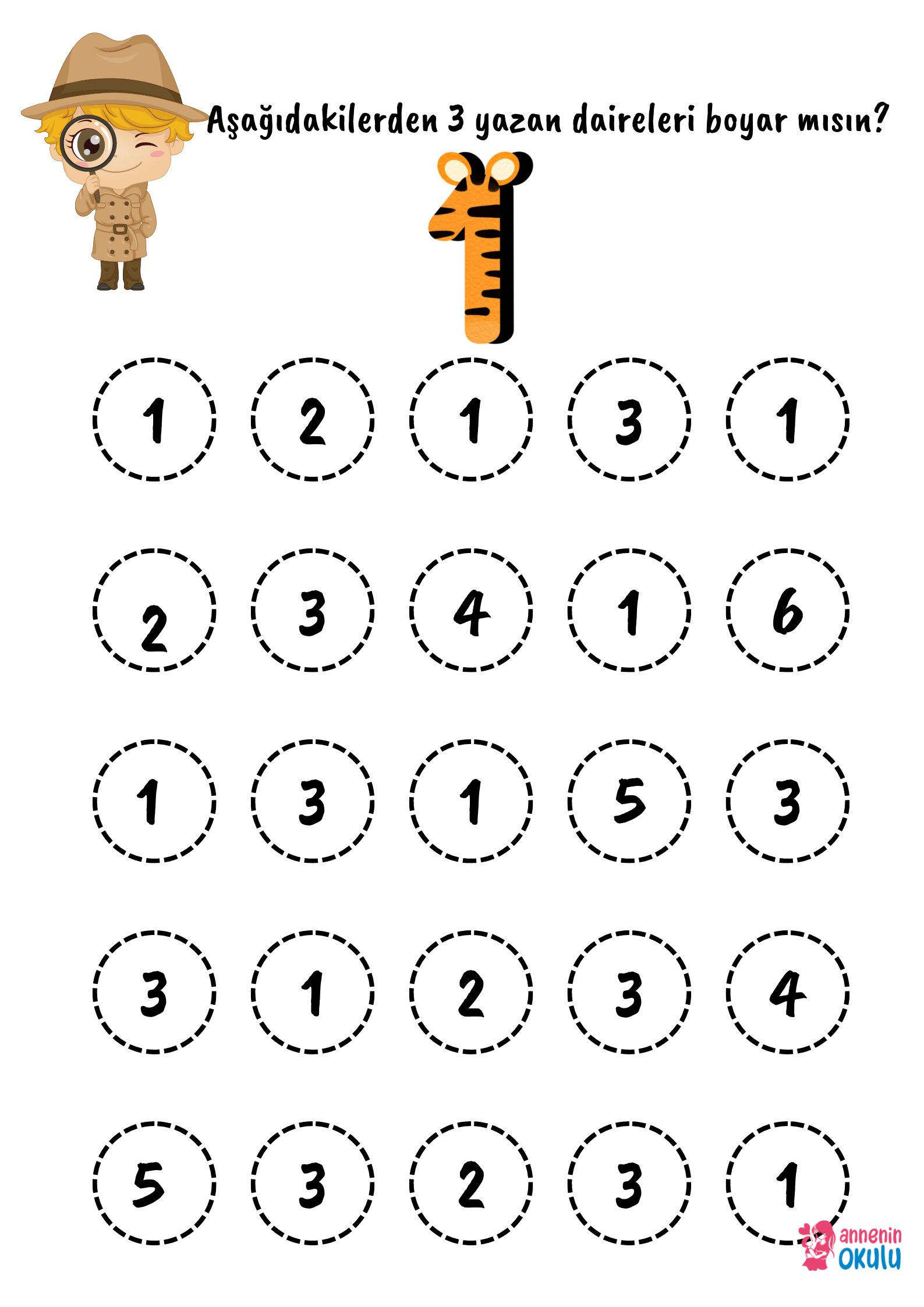 3 Rakamı Okuma Yazmaya Hazırlık Çalışması - Annenin Okulu
