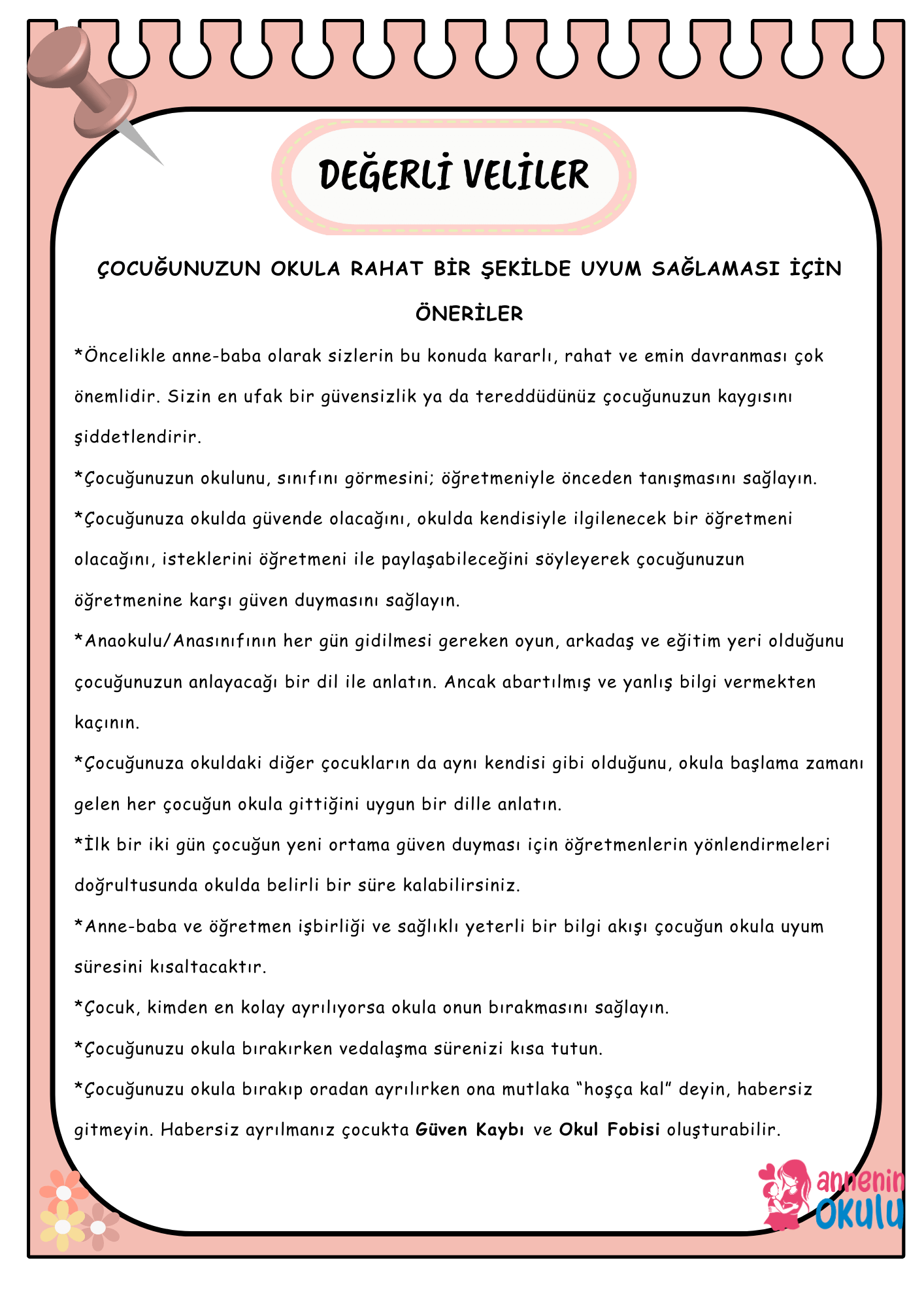 Velilere Uyum Haftası İçin Öneriler Yazısı - Annenin Okulu