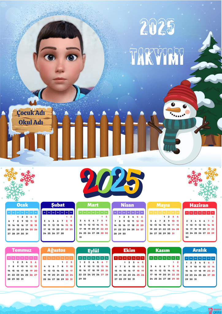 2025 Yılı Takvim Şablonu - Annenin Okulu