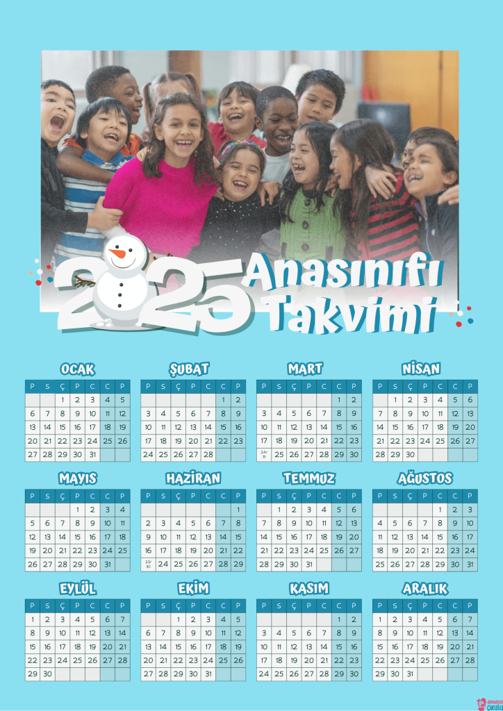 2025 Yılı Takvim Şablonu - Annenin Okulu