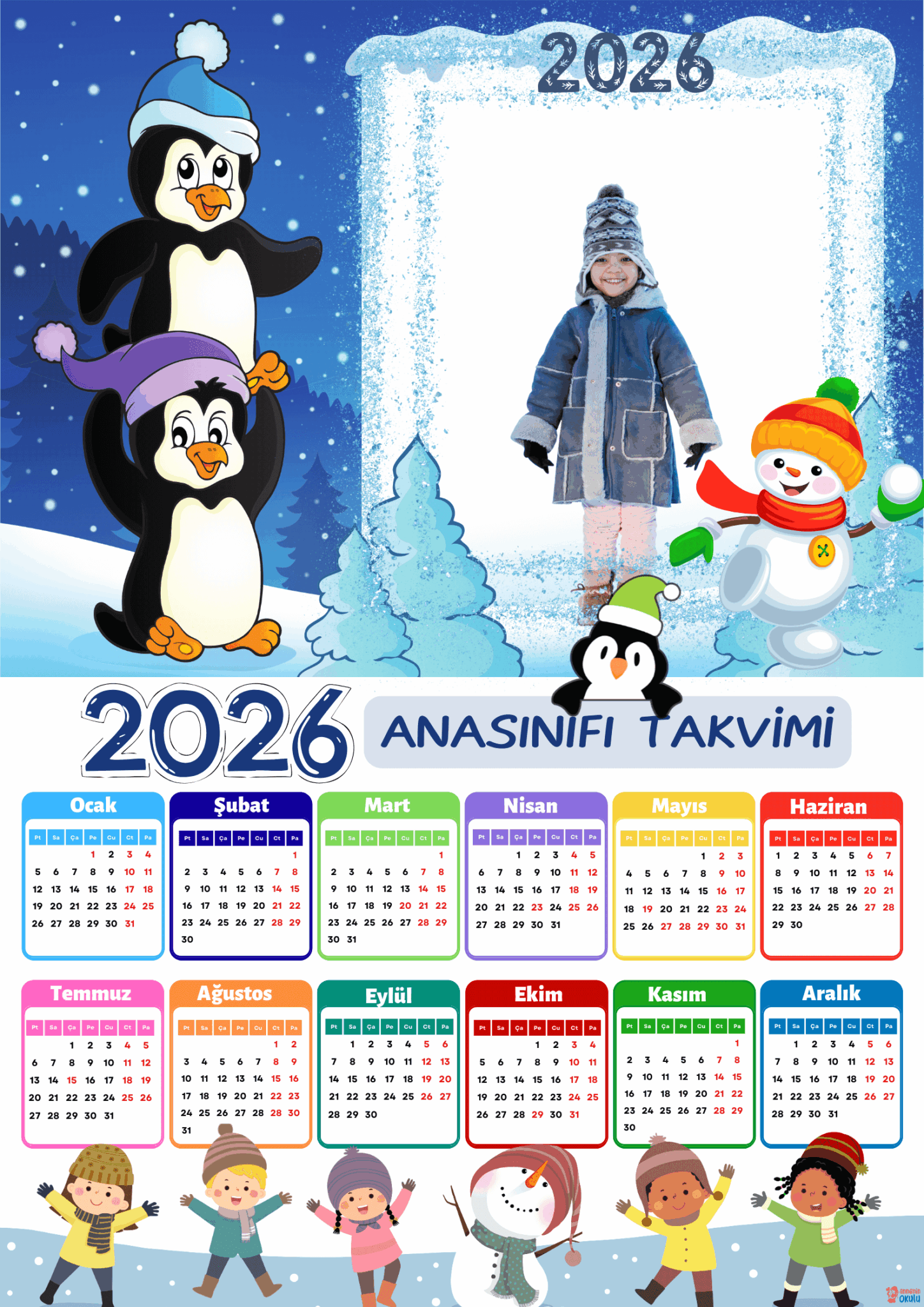 2026 Yılı Takvim Şablonu - Annenin Okulu
